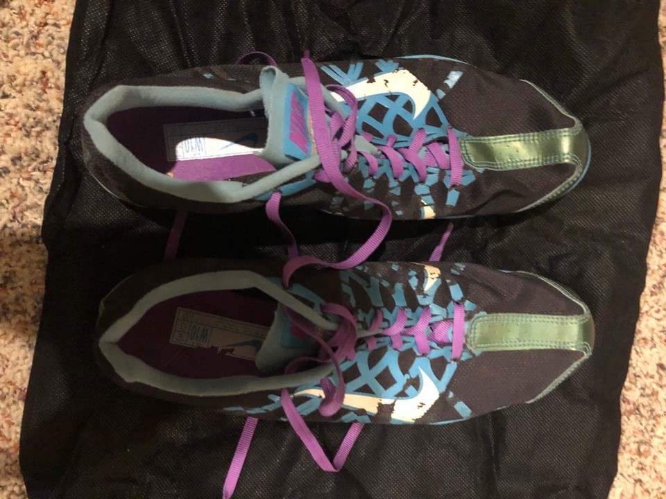 nike zoom track spikes womens size 10 distance black/light blue/purple ...