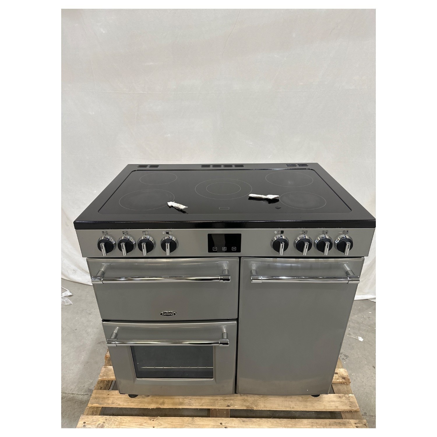 Belling Farmhouse 90cm Electric Ceramic Range Cooker 5 Zone Silver ...