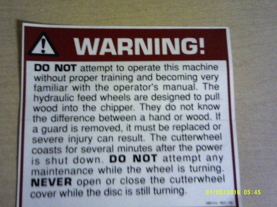 Safety Label Decal Warning "Warning Do Not Attempt to Operate this ...