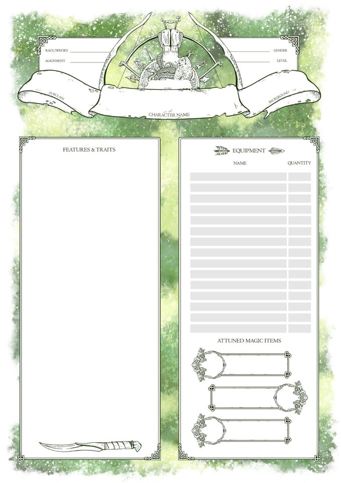 3-DnD 5e Custom Ranger Class Character Sheet Sets Dungeons & Dragons ...