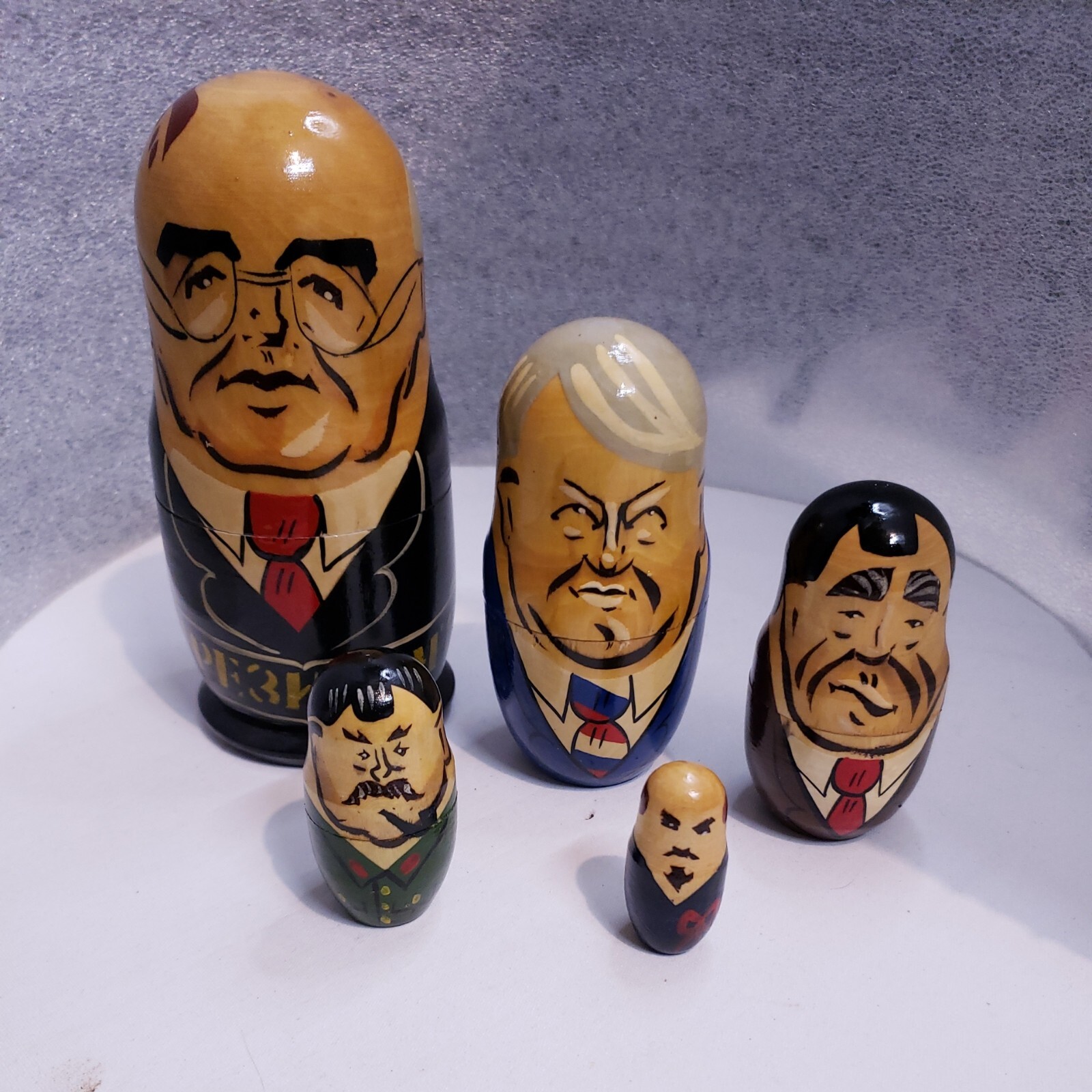Vintage Russian Nesting Dolls Soviet Political Leaders Wooden Set of 5 ...