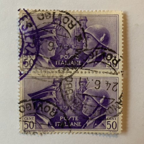1941 ITALY 50C STAMP PAIR #416 MUSSOLINI WITH ROVIGO SOTN BULLSEYE ...