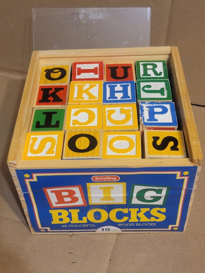 Schylling Big Blocks 48 Colorful Wood Blocks Alphabet Wooden Set ...