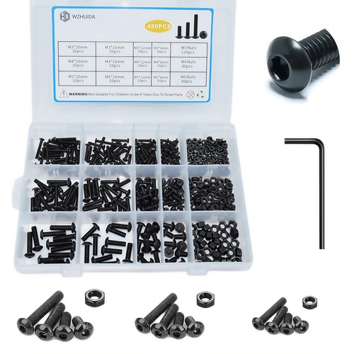 480PCS Metric Nuts and Bolts Assortment Kit, M3 M4 M5 Button Head Hex ...