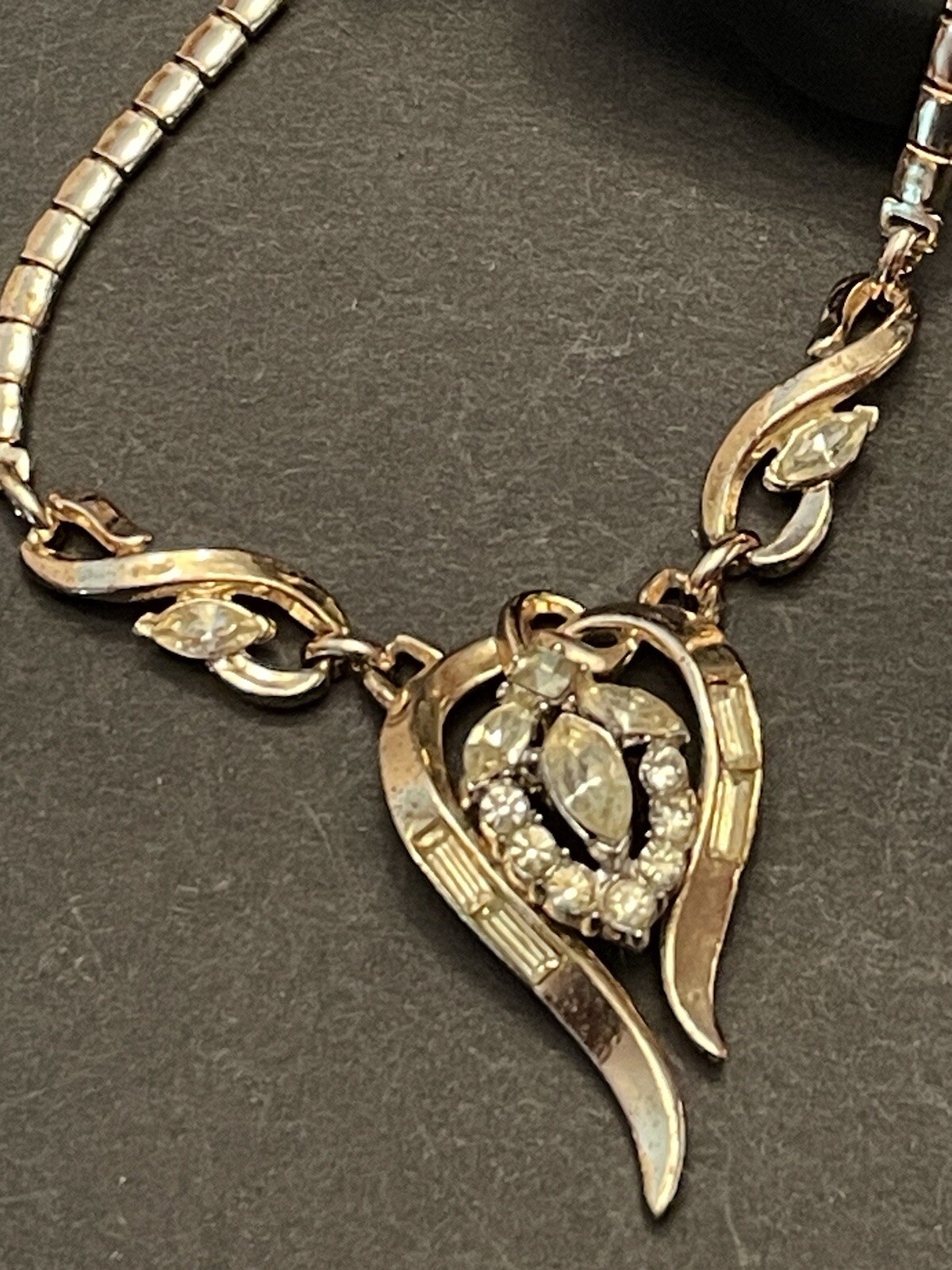 Vintage Trifari Rhinestone Necklace Gold Tone Abstrac… - Gem