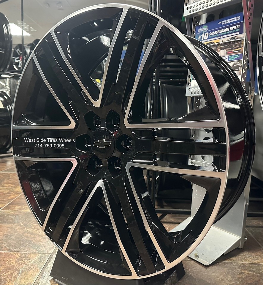 26” Inch BLACK MACHINE WHEELS TIRES fit Chevy Silverado Tahoe GMC Yukon ...