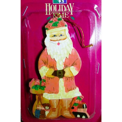 Holiday Time Santa Ornament Wood Traditional Design 5 Inches Christmas ...