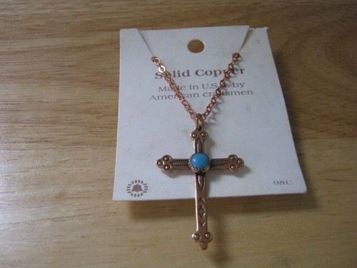 Native American Style Solid Copper Cross & Faux Turquoise Stone Pendant ...