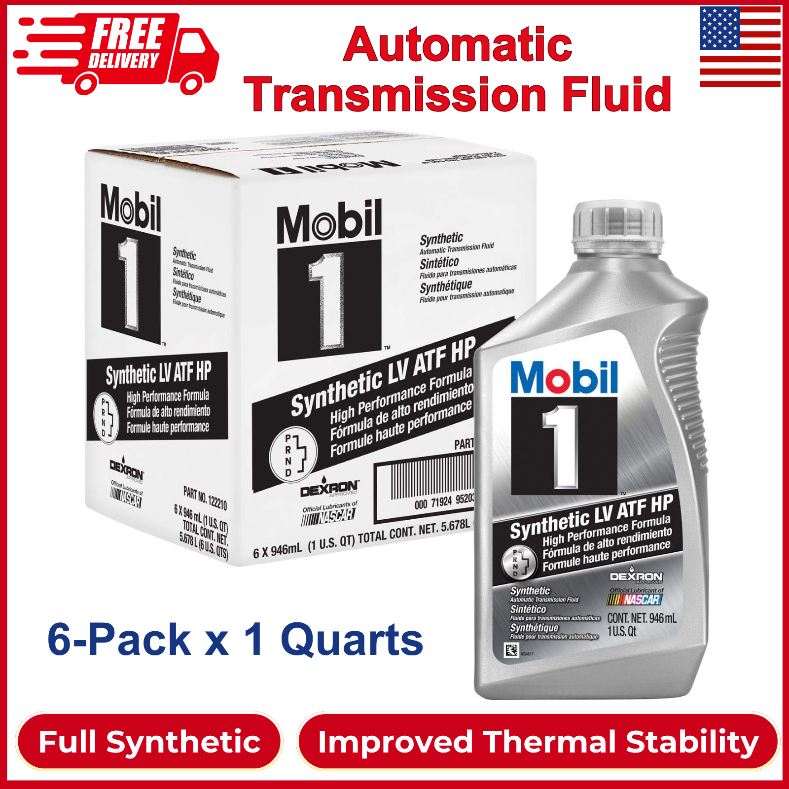 Mobil 1 Full Synthetic LV ATF HP 1 Quart 6-Pack Automatic Transmission ...