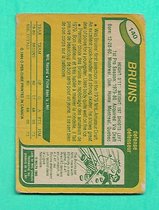 (1) RAY BOURQUE 1980-81 O-PEE-CHEE # 140 BRUINS ROOKIE CREASED CARD ...