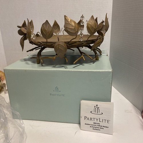 PartyLite Golden Leaves 3 Wick Candle Holder HB3302 Bronze Metallic ...
