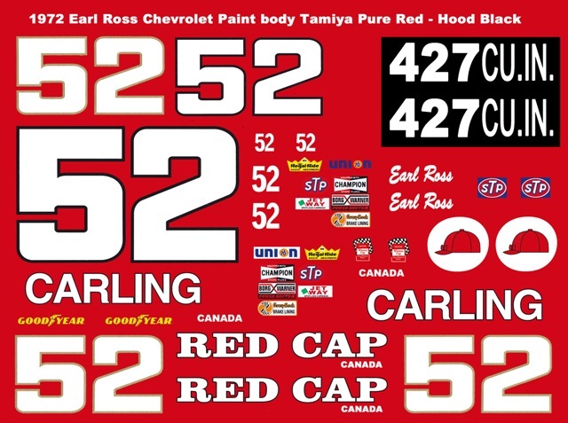 #52 Earl Ross Red Cap Ale Chevrolet 1/24th - 1/25th Scale Decals | eBay