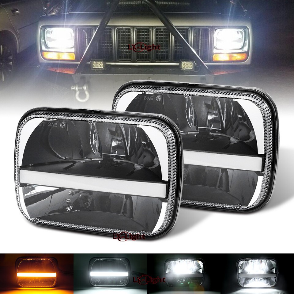 Fit for Ford F150 Bronco 1978-1986 Pair 7x6" Square LED Headlights Turn ...