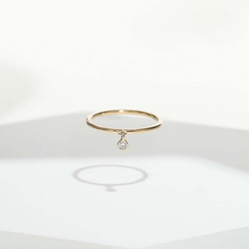 14k Yellow Gold Bezel Set Diamond Dangle Ring-Solid Gold Jewelry ...