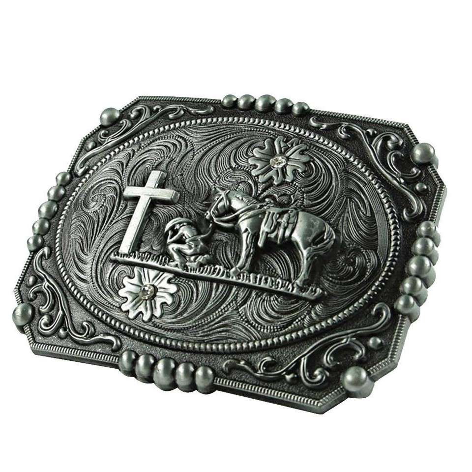 WESTERN STEER Cross Cowboy Horse Faith Rodeo Style Large Belt Buckle ...