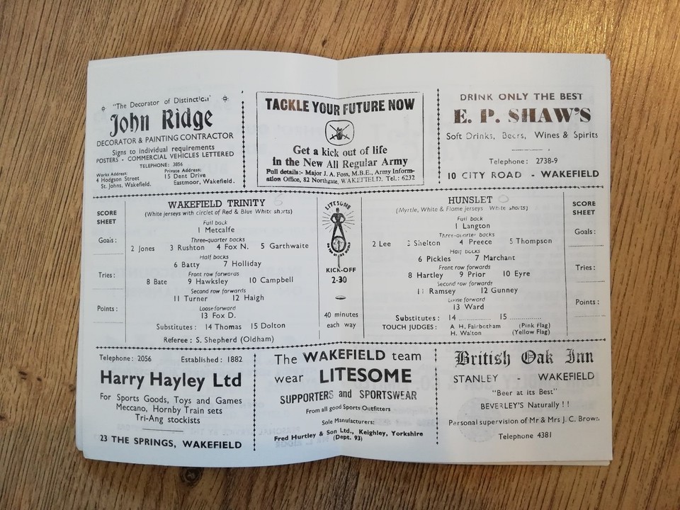 Wakefield Trinity v Hunslet Nov 1965 Rugby League Programme | eBay