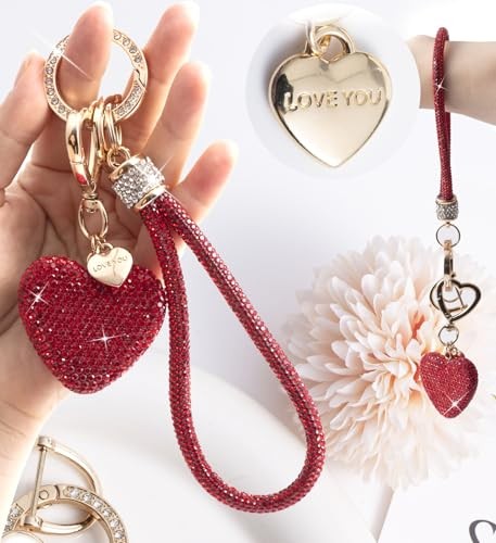 Cute Heart Keychains for Women, Bling Key chain Accessories Girly A Red ...