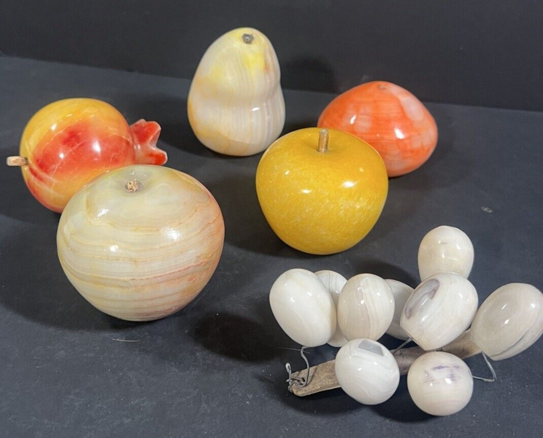 VTG Carved Stone Fruit Table Decor Lot of 6 🍇 🍐 🍑 🍏 | eBay