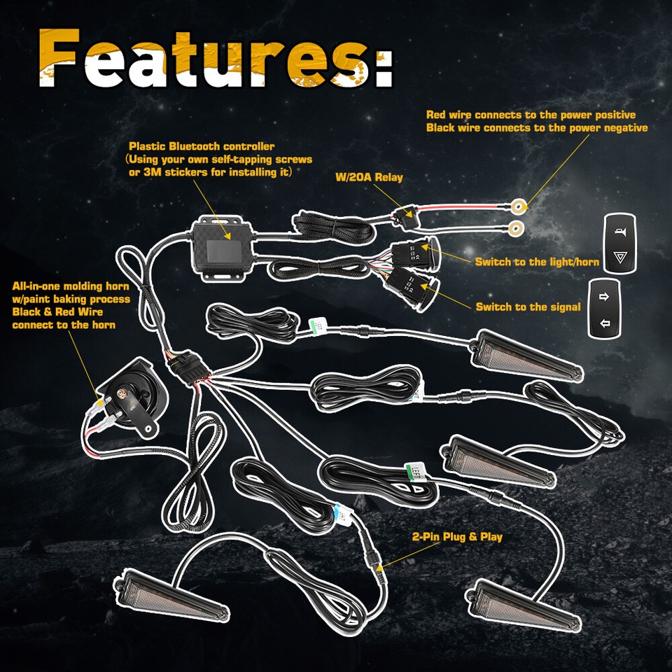 Universal UTV Turn Signal Kit Plug & Play Triangle Blinker w/Rocker ...