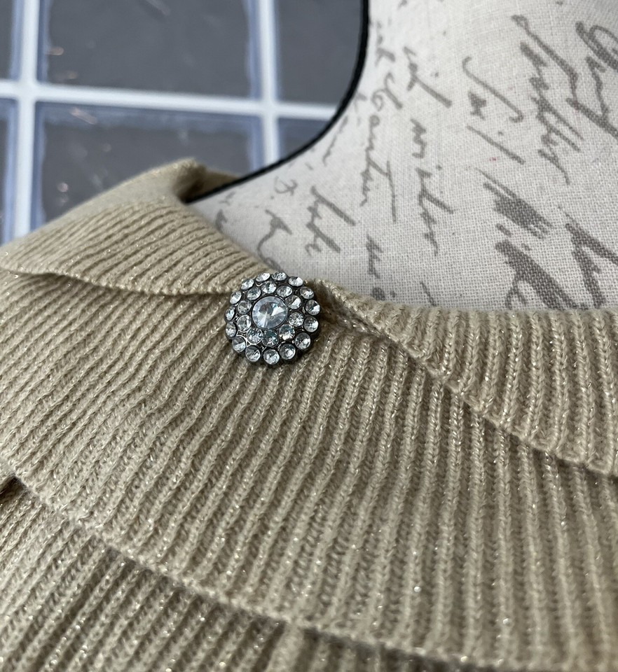 SAG HARBOR Gold Sparkle Layered Portrait Collar Sweater Rhinestone ...
