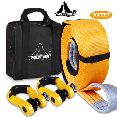 20FT or 30FT Tow Strap with Heavy Duty D-Ring Shackles-41,800 LBS Break ...