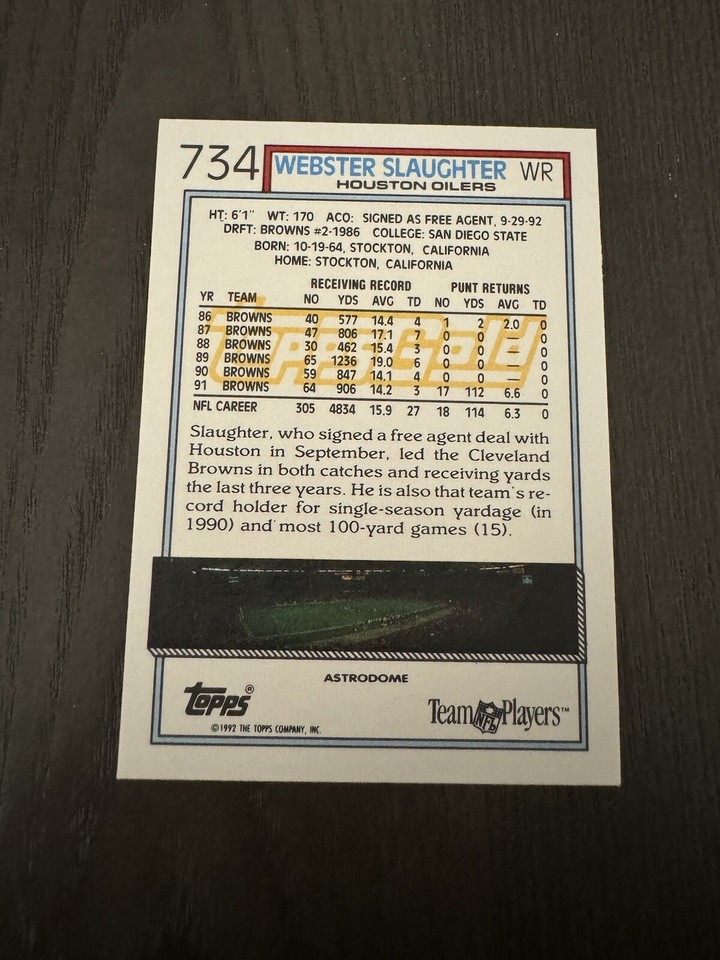 1992 Topps Gold #734 WEBSTER SLAUGHTER Houston Oilers Football Card | eBay