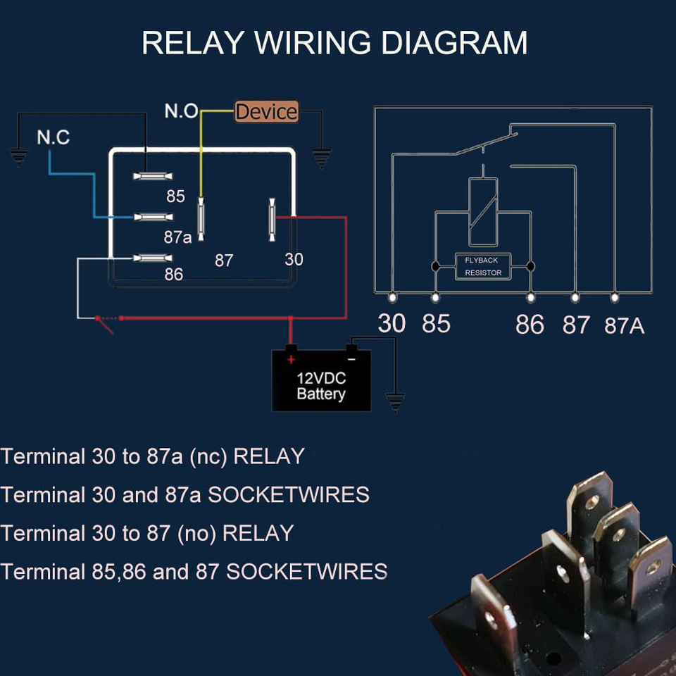 5 Pin 12V 30A Automotive Relay with Harness 2Pack Manual Relay 12 Volt ...
