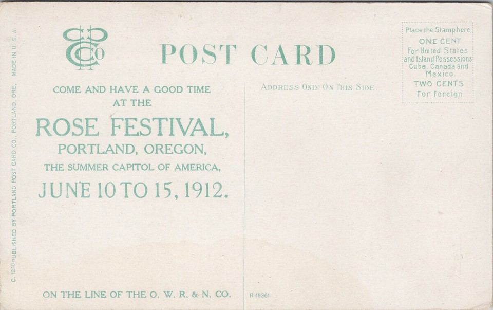 Portland OR Multnomah Hotel Rose Festival 1912 Advertising on back ...