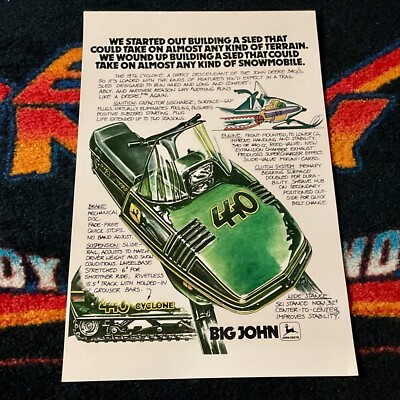 🏁 ‘76 JOHN DEERE CYCLONE 440 Snowmobile Poster vintage sled (RUN HARD ...