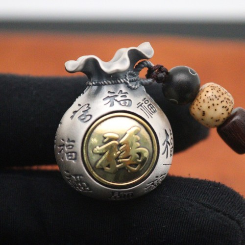 1PC Pure 999 Fine Silver Men Women Bless Lucky Turn Characters Fu Bag ...