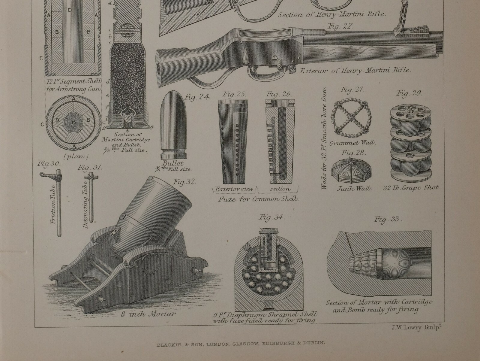 1886 PRINT MUSKET MORTAR SHELL LONG ENFIELD RIFLE CANON BULLET ...
