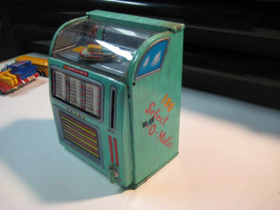vtg tin litho japan wind up juke box bank | eBay