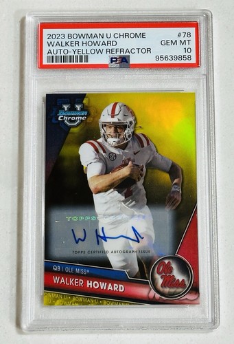 2023 Bowman Chrome Walker Howard /75 Auto Yellow Refractor PSA 10 GEM ...