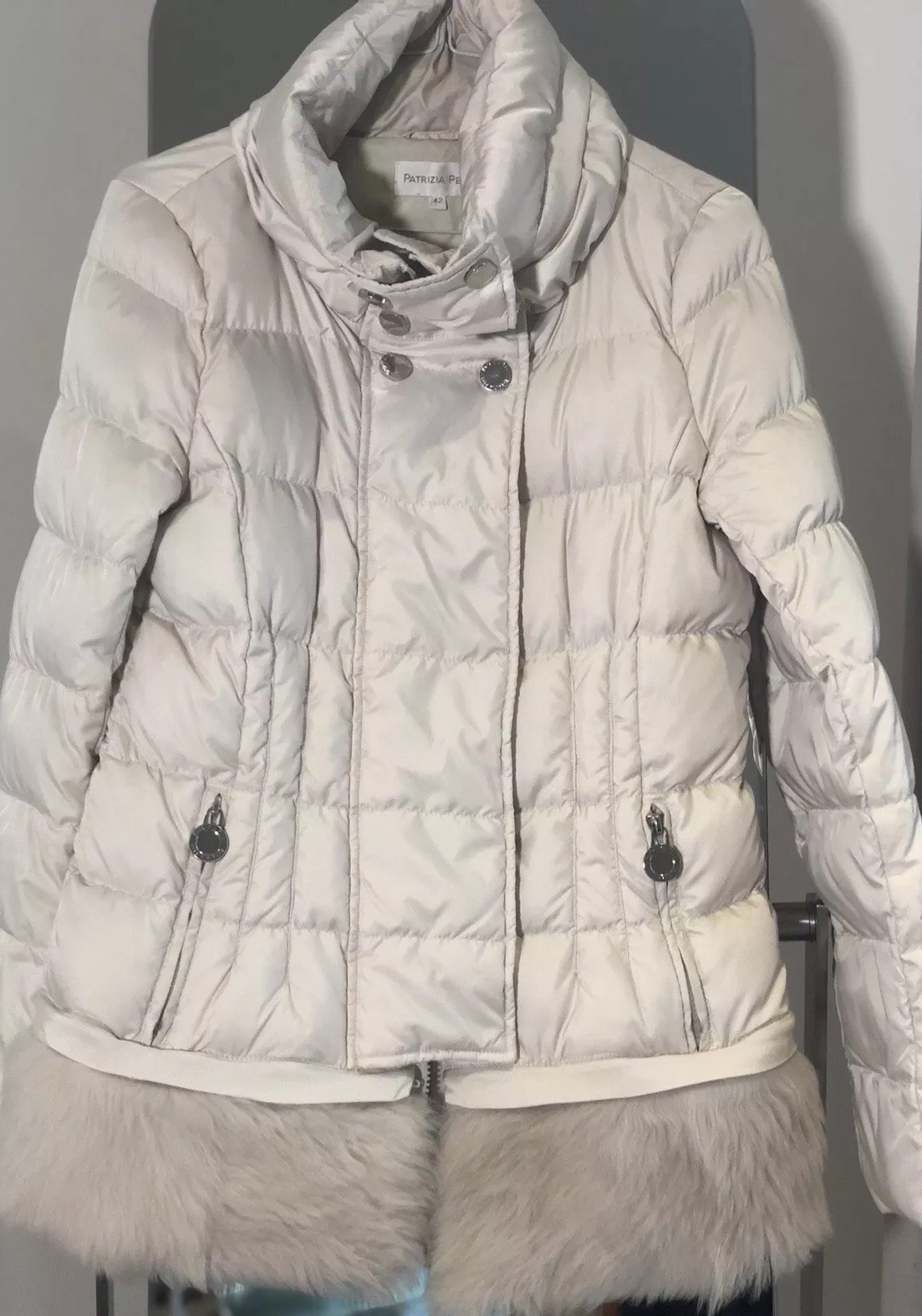 Patrizia pepe Down Jacket With Detached Shearling Off White Ivory Size ...