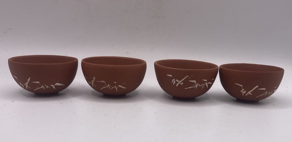 Vintage Yixing Zisha Clay Tea Basin w/ Matching Cups Bamboo Gongfu ...