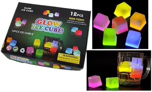 12 ASSORTED COLOR GLOW IN THE DARK ICE CUBES drink lightups bar lights ...