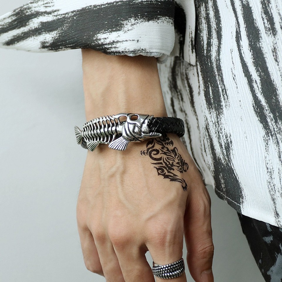 Men's Black Stainless Steel Bracelet Jewelry for Mens Adjustable ...