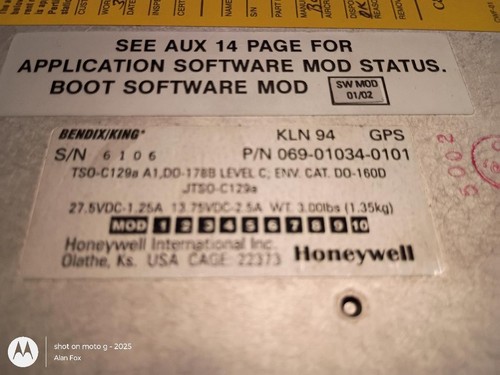 BENDIX/KING KLN 94 COLOR GPS P/N 069-01034-0101 WITH FRESH FAA FORM ...