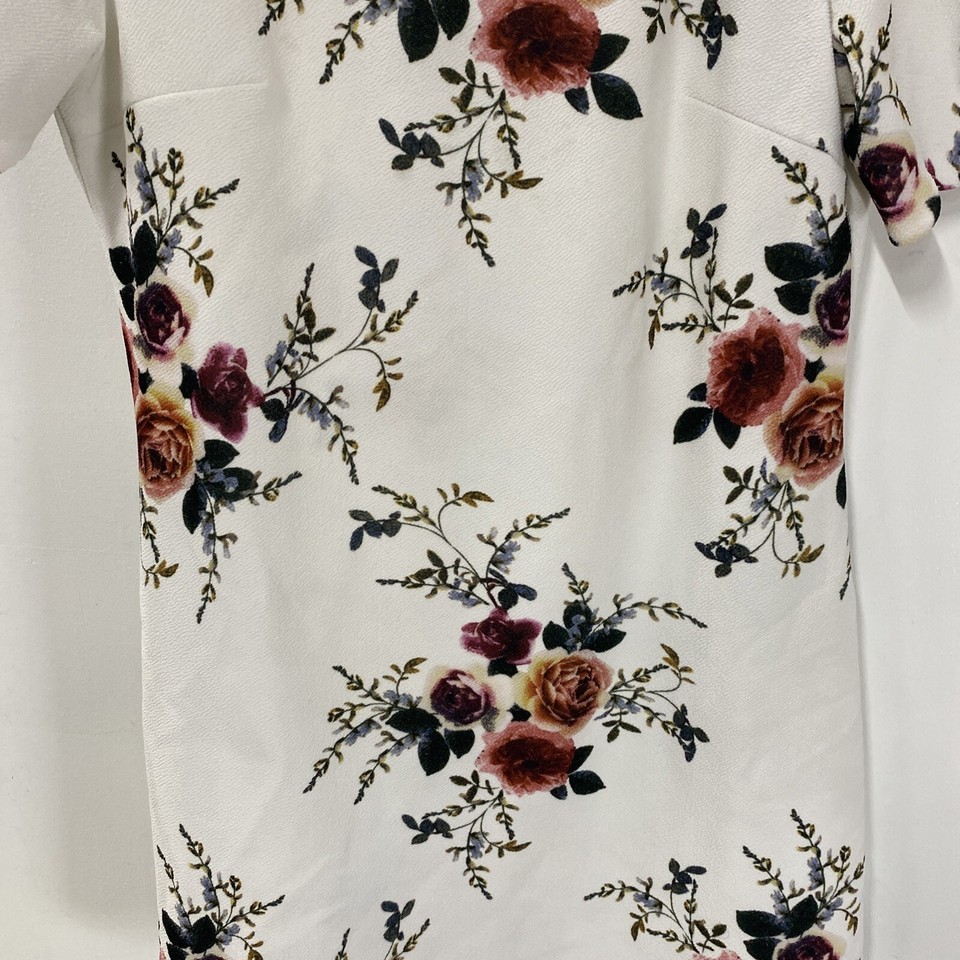 Shein Women White With Roses Casual Dress L | eBay