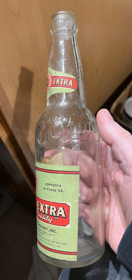 EBLING'S EXTRA EMBOSSED GLASS BEER BOTTLE W/ IRTP LABEL / NECK NEW YORK ...