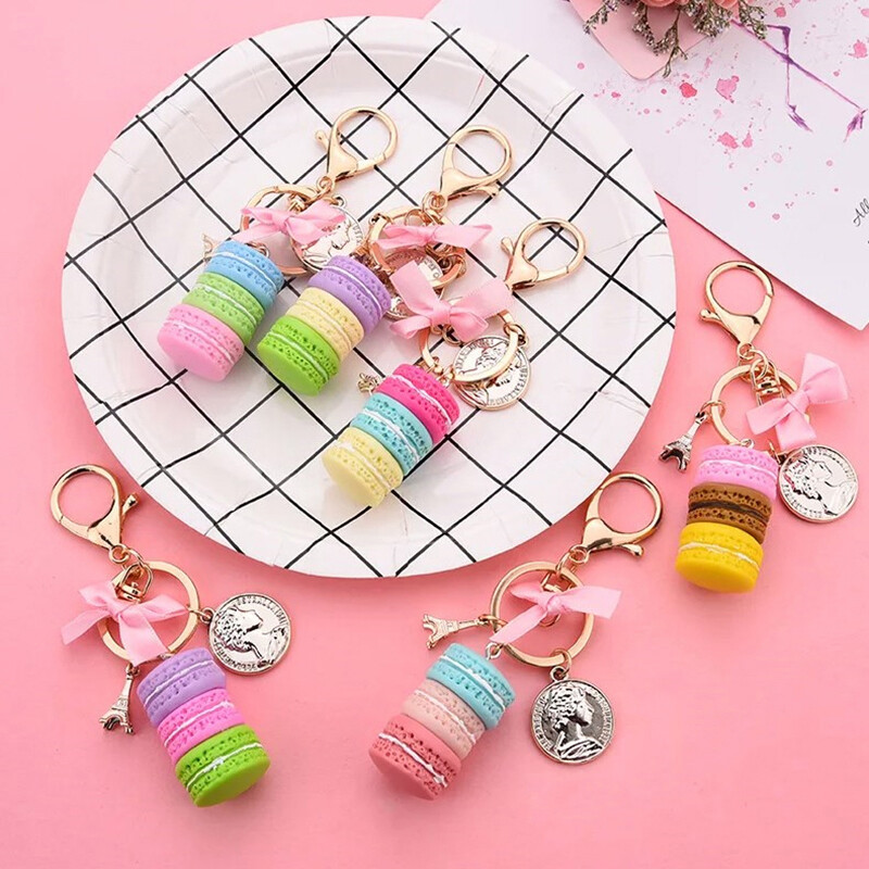 New Macaron Cake Keychain Bow Paris Tower Key Ring Charm Car Keychain ...