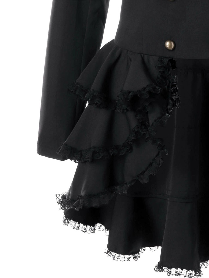 Womens Gothic Double Breasted Ruffles Gown Asymmetric Lapel Collar ...