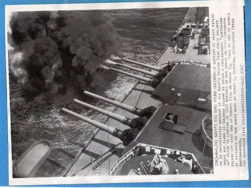 1947 Iowa Class Battleship Firing Broadside Culebra Island Puerto Rico ...
