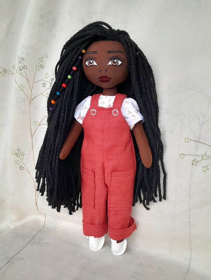 Black rag doll with braids, African American doll, Handmade Brown Skin ...
