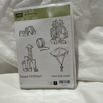 Stampin' Up! BOYS WILL BE BOYS 7 rubber stamps (Robot, Legos ...
