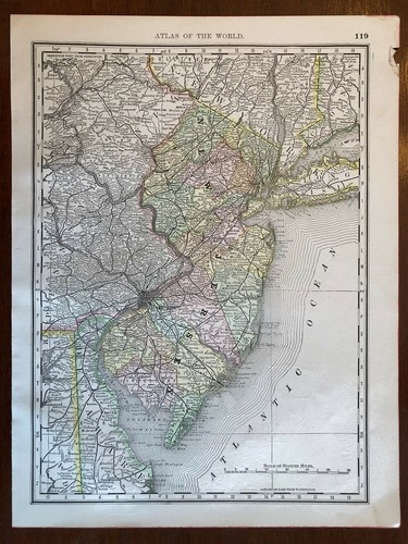 1889 New Jersey Map, Rand McNally Standard World Atlas Map | eBay