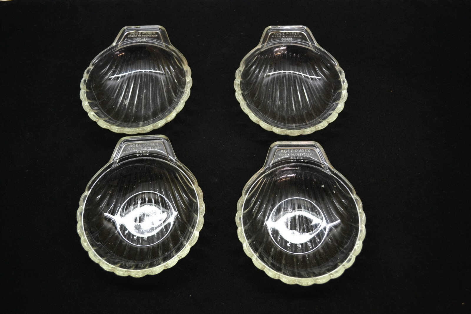Set of 4 Vintage Agee Pyrex Shell Shaped Scallop Dishes 1960's SS412 ...