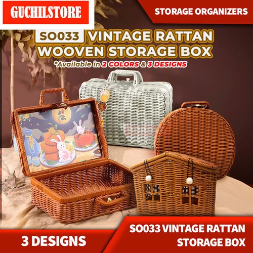 Vintage Rattan Woven Storage Case Makeup Holder Suitcase Sundries ...