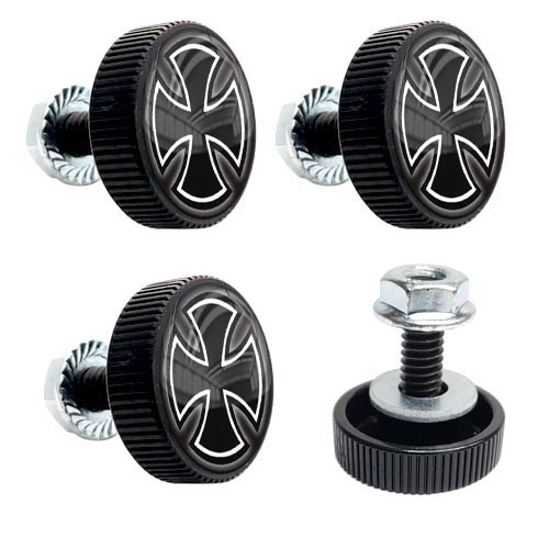 4 Black Custom Motorcycle License Plate Frame Tag Bolt Screws - "Iron ...