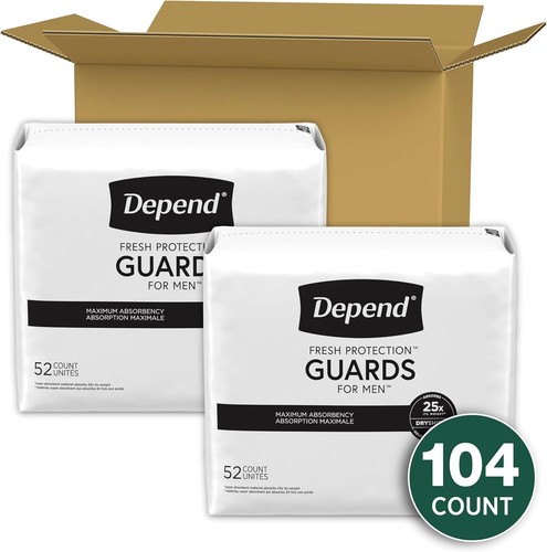 Depend Incontinence Guards For Men Maximum Absorbency 104 Count 2 Packs ...